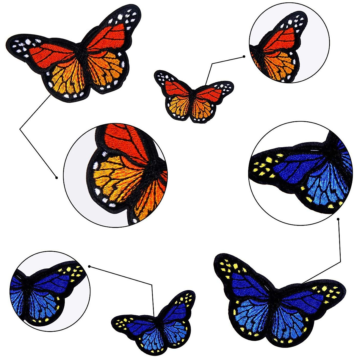 AUGSUN 40pcs Butterfly Iron on Patches, 2 Size Embroidered Sew Applique Repair Patch