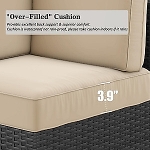 LayinSun 7 Pieces Outdoor Patio Furniture Set with 44" Fire Pit Table Rattan Sectional Sofa Conversation Sets