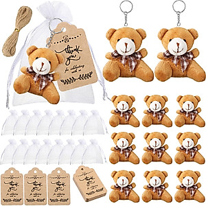 Zhanmai 109 Pcs Bear Baby Shower Party Favors Mini Plush Bear Keychain with Thank You Tags Organza Bags Twine for Baby Bride Shower Wedding Party Favors