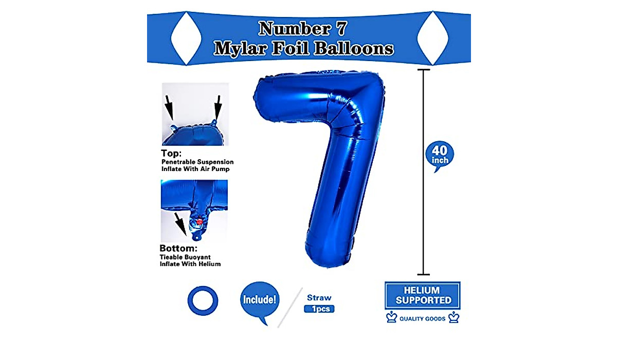 Navy Blue Number 7 Balloon for 7th Birthday Party