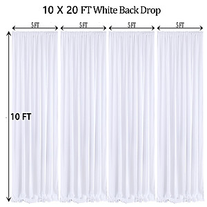 Htper 20ft x 10ft White Backdrop Curtain Panels for Parties, Thick Wrinkle Resistant 4 Panels Polyester Wedding Backdrop Drapes for Party Birthday Backdrop Photography Home Decorations