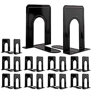 Jekkis 20pcs Bookends Metal Book End 6.6"x 5.7"x 5" Black Heavy Duty Bookends for Shelves Nonskid Bookend Supports Plain Large Bookends, Library Office Home, 10 Pair