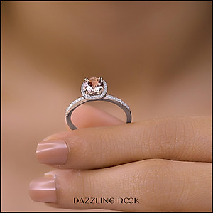 Dazzlingrock Collection 6MM Round Morganite & White Diamond Halo Engagement Ring for Women in 10K Rose Gold Size 7