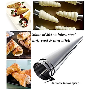AMBESTAR 10 Pack Cream Horn Molds for Baking +10 Pack Cannoli Tubes Stainless Steel, 5 inch Large Size Cream Horn Mould and Cannoli Tubes for Baking Cream Horns, Brioche Rolls