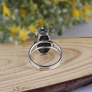 PANOPLY Natural Snowflake Obsidian Gemstone Ring, Coffin Ring, Sterling Silver Ring, Prong Set Ring, Handmade Ring, Boho Ring, Gift For Mom (7.5)