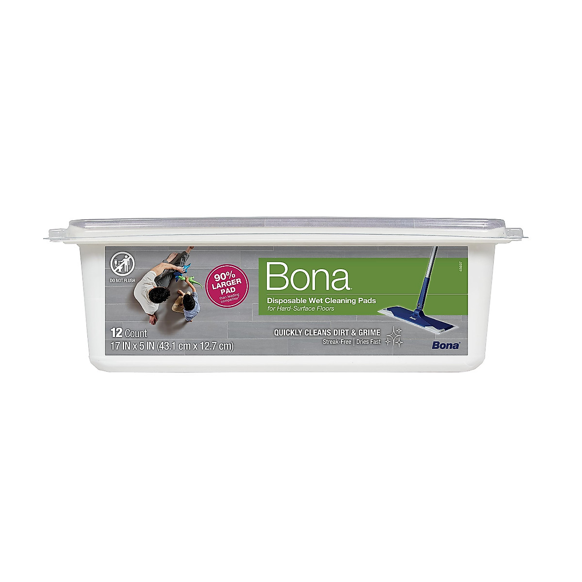 Bona Multi-Surface Floor Disposable Wet Cleaning Pads, for Stone Tile Laminate and Vinyl LVT/LVP, 12ct
