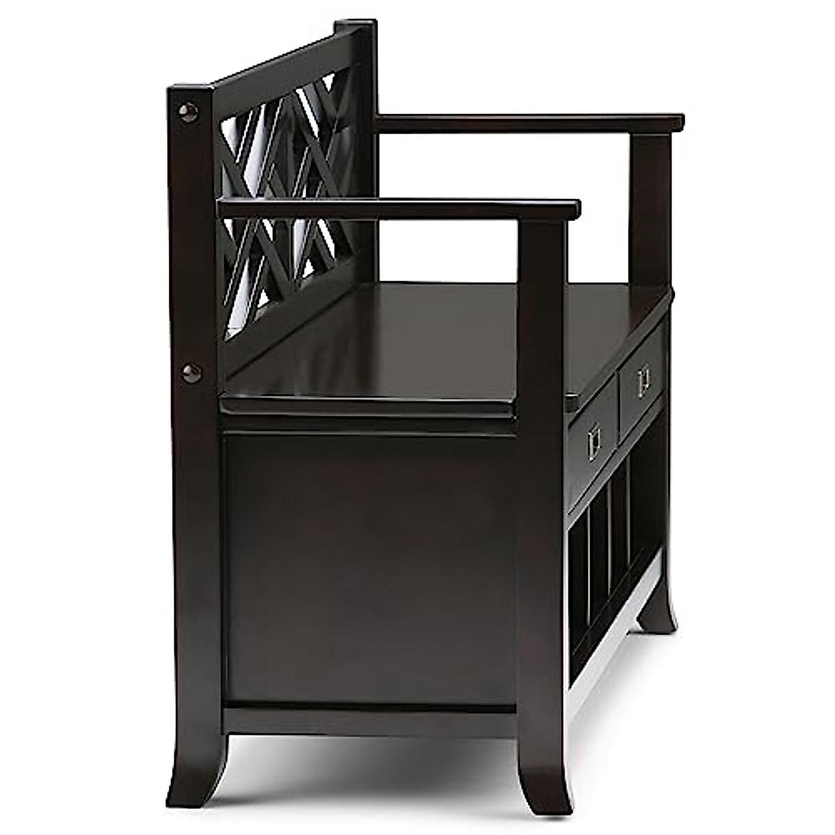 SIMPLIHOME Sea SOLID WOOD 48 inch Wide Entryway Storage Bench with Two Drawers with Metal Drawer Glides and Five Shoe Storage Cubbies, Multifunctional Transitional in Espresso Brown