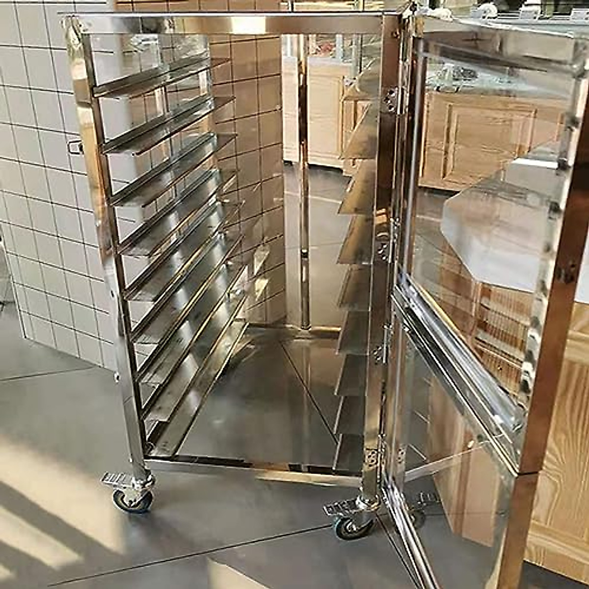 Wonetfls Fully Enclosed Rolling Bakers Rack,9-Tier Stainless Steel Baking Sheets Storage,Cookie Cooling Racks for Baking Commercial Bread Pan Rack Suitable for Bakery Restaurant and Hotel