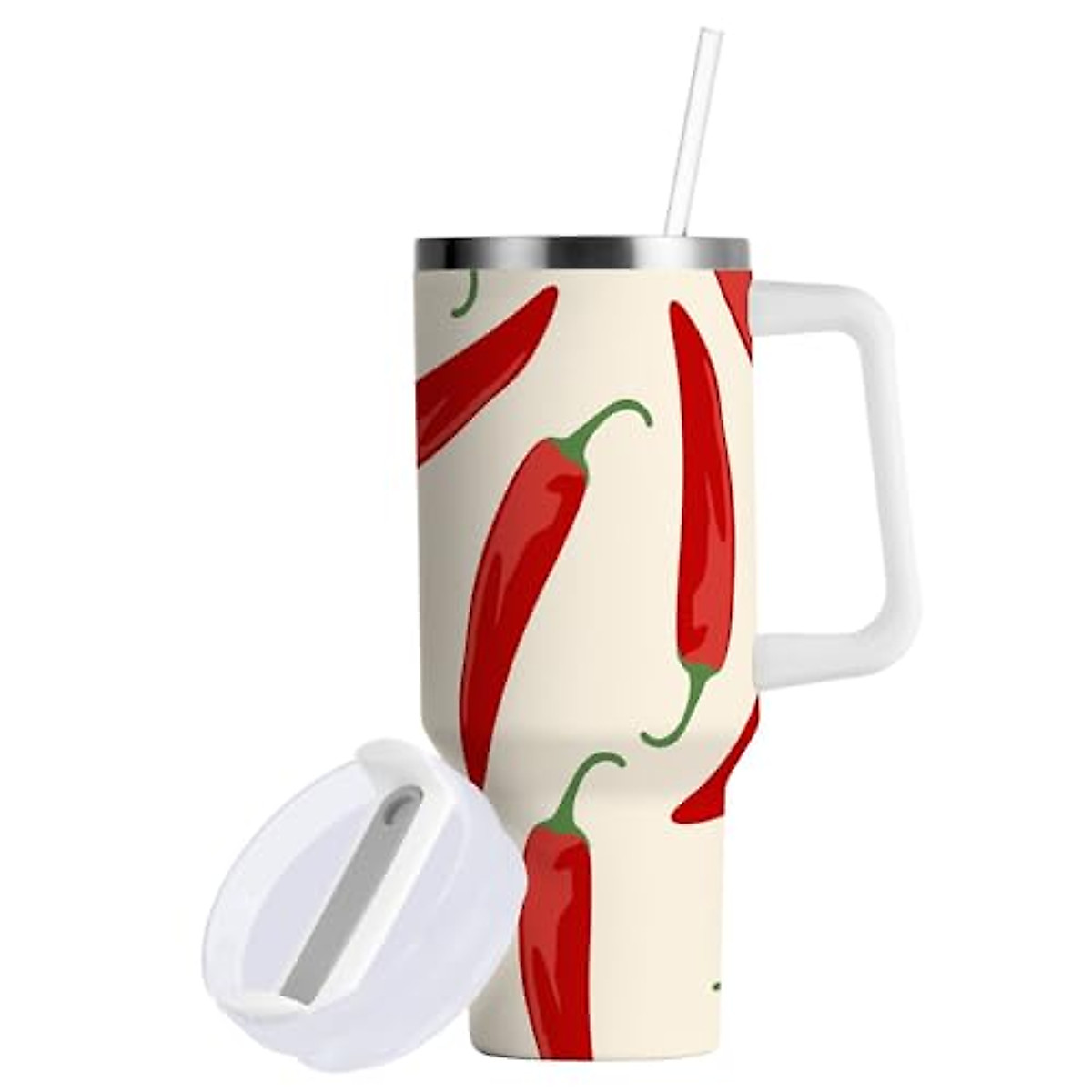 DIGTIA Stainless Steel Insulated Tumbler w/Handle & Straw, Red Peppers Double Wall Vacuum Travel Coffee Mug Cup w/Lid, Leak-Proof Sports Green Water Bottle,30oz