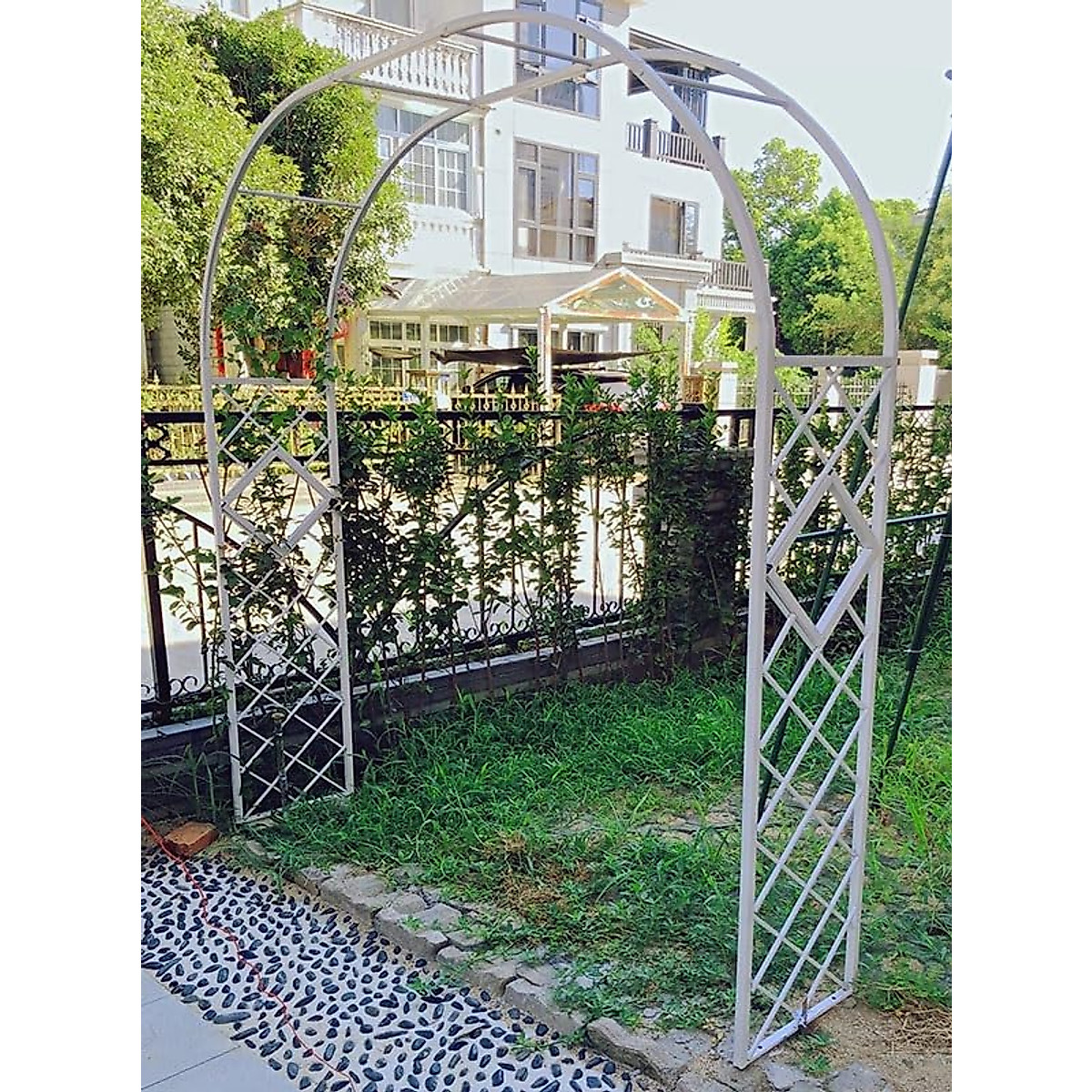 Garden Iron Arch for Climbing Plant, Black Metal Arbor Trellis,140 180 300 260 340cm Wide Steel Frame Archway White, Roses Vines Pergola (Color : White, Size : 102" W x 91" H)