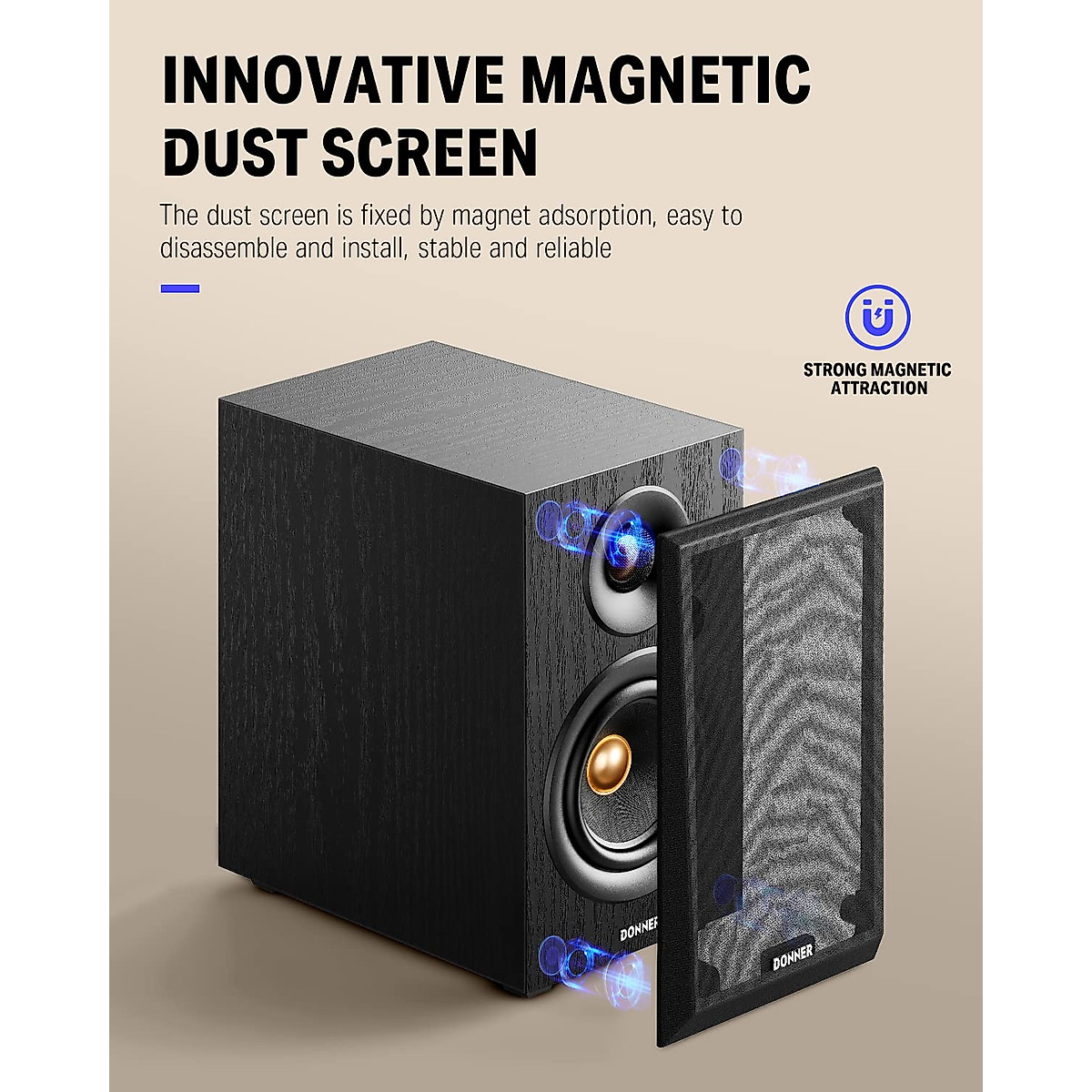 Donner Active Bookshelf Speakers with 60W RMS Powered, Long Stroke Stereo Speakers with Bluetooth 5.0/Coax/Opt/USB DAC/Double RCA Input and Subwoofer Output, Home Audio System - A40D