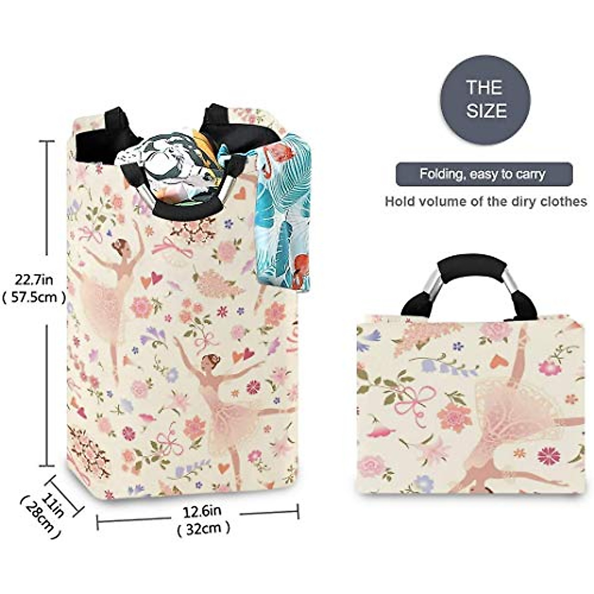 Dancing Ballerinas Floral Laundry Hamper Laundry Basket Dirty Clothes Bag Ballet Girl Rose Foldable Bucket Washing Bin Toys Storage Organizer