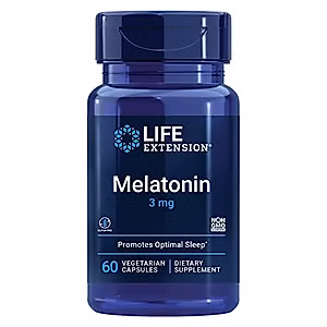 Life Extension Melatonin 3 mg – Sleep Supplement – For Restful Sleep, Circadian Rhythms, Anti-Aging, Hormone Balance and Cognitive Health - Gluten-Free – Non-GMO –60 Vegetarian Capsules