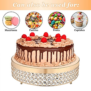 16'' Gold Cake Stand with Stainless Steel Cake Knife & Server – 3Pcs Set Luxurious Cake Holder with Crystal Beads – Multipurpose Dessert Stand Dessert Table Display for Wedding, Party, (Clear)