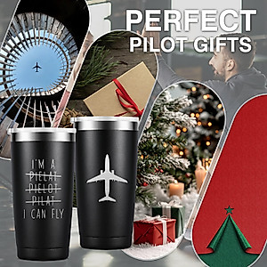 KIKERRO Funny Aviation Gifts - Cool Pilot Gifts for Men Women - I Can Fly - 20oz Stainless Steel Double Wall Vacuum Insulated Tumbler, Black