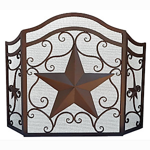 BestGiftEver 3-Panel Fireplace Screen Decorative with Stars & Scrolls Detail - Stand Alone Fireplace Cover Metal Mesh Screen - Home Decor for Cabin, Lodge, and Rustic Country Style Firescreen