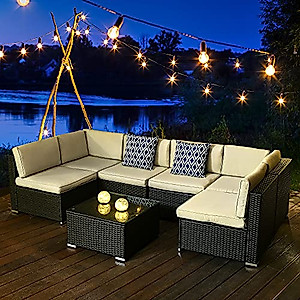 YITAHOME 7 Pieces Patio Furniture Set, Outdoor Sectional Sofa PE Rattan Wicker Conversation Set Outside Couch with Table and Cushions for Porch Lawn Garden Backyard, Black
