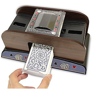 2 Deck Automatic Deck Shuffler - Deluxe Electric Wooden Playing Card Machine - Classic Casino Dealer Equipment & Tabletop Gaming Accessories - Bicycle, Magic The Gathering, Yugioh TCG