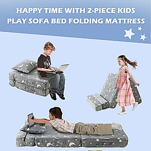 Truwelby 2-Piece Kids Sofa Couch, Modular Toddler Couch Glow in The Dark Sofa for Playroom Bedroom, Play Couch for Girls Boys, Kids Convertible Sofa Sectional Foam Playset Couch Set
