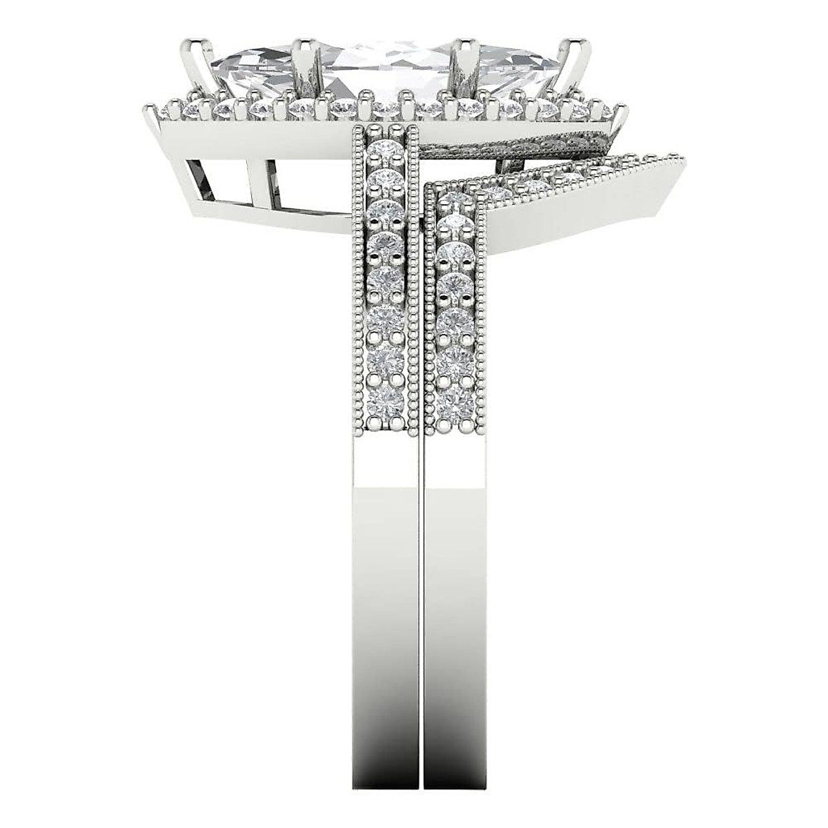 Clara Pucci 2.48ct Marquise Cut Genuine Zircon 14k White Gold Halo Solitaire W/Accents Wedding Bridal Engagement Set Ring Size 3.5