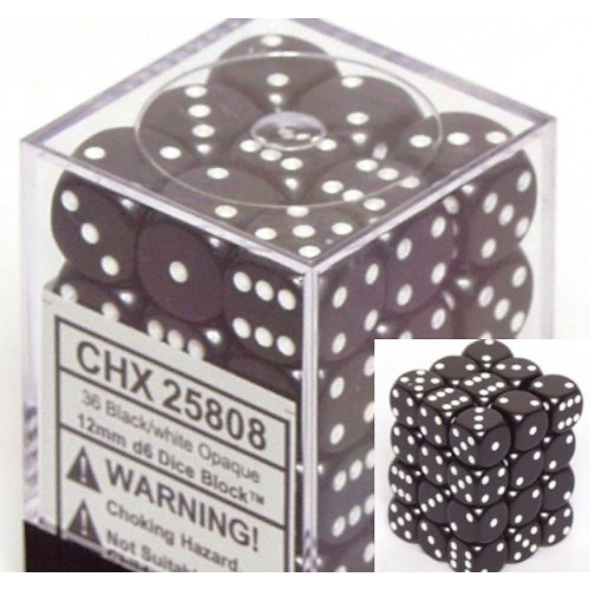 Chessex Black Opaque Dice 12mm D6 Set of 36 CHX25808