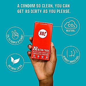 XO! Ultra-Thin Righteous Rubber Condoms, PETA-certified Vegan, Fairly-Traded Natural Latex, Well-Lubricated, Cruelty Free, Parabens & Glycerin Free, 12-Count