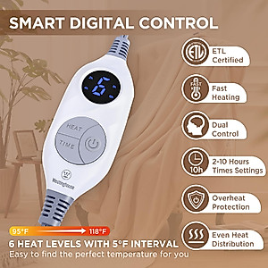 Westinghouse Heated Throw Blanket, Soft Flannel to Sherpa Electric Throw with 6 Heating Levels, 2-10 Hours Time Settings, Fast Heating, Machine Washable 50x60 Inch, Ivory