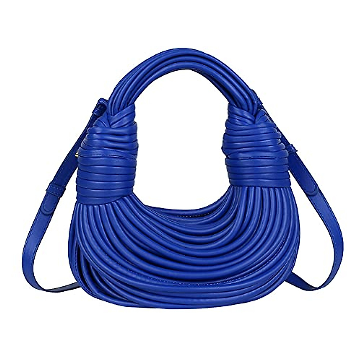 Knotted Woven Tote Bag Handbag For Women Hand Woven Bread Messenger Bag Soft Leather Top Handle Handbag Shoulder Bag (Blue)