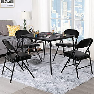 VECELO 34'' Portable Folding Card Table Square with Collapsible Legs & Vinyl Upholstery, Metal, Black