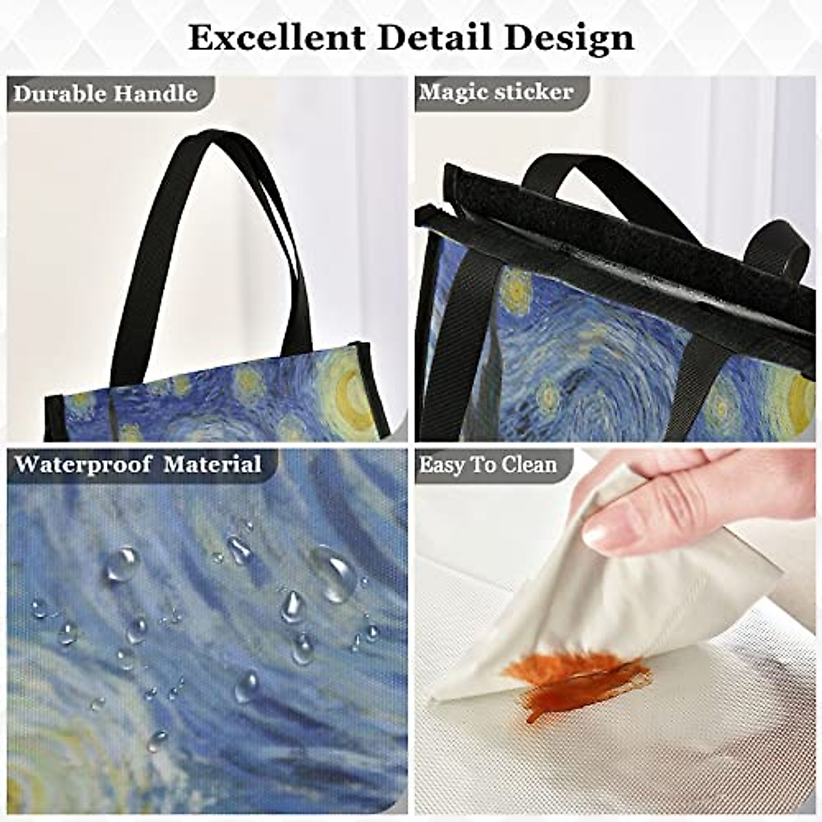 ALAZA Van Gogh Starry Night Insulated Lunch Bag for Women Men Adult Lightweight Reusable Lunch Tote Cooler Bag for School Office Travel Work Picnic M