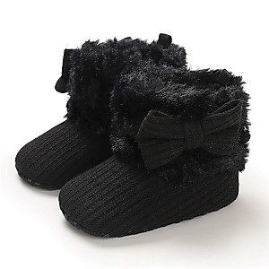 COSANKIM Newborn Baby Girls Boys Boots Soft Anti-Slip Sole Warm Winter Snow Booties Toddler Infant Prewalker Shoes(6-12 months infant, F/black baby shoes