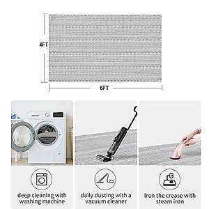 JinKune Area Rug 4'x6' Washable Outdoor Rugs, Gray Cotton Hand-Woven Patio Rug, Boho Bedroom Rug Entryway Rugs, Farmhouse Foldable Floor Carpet Indoor for Bedroom Kitchen Living Room Dining Room