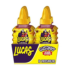 Lucas Gusano Fruity Tamarind Flavored Liquid Candy, 1.26oz - 10 Pieces Pack for Treats, Fruit, Snack, Parties, Piñatas