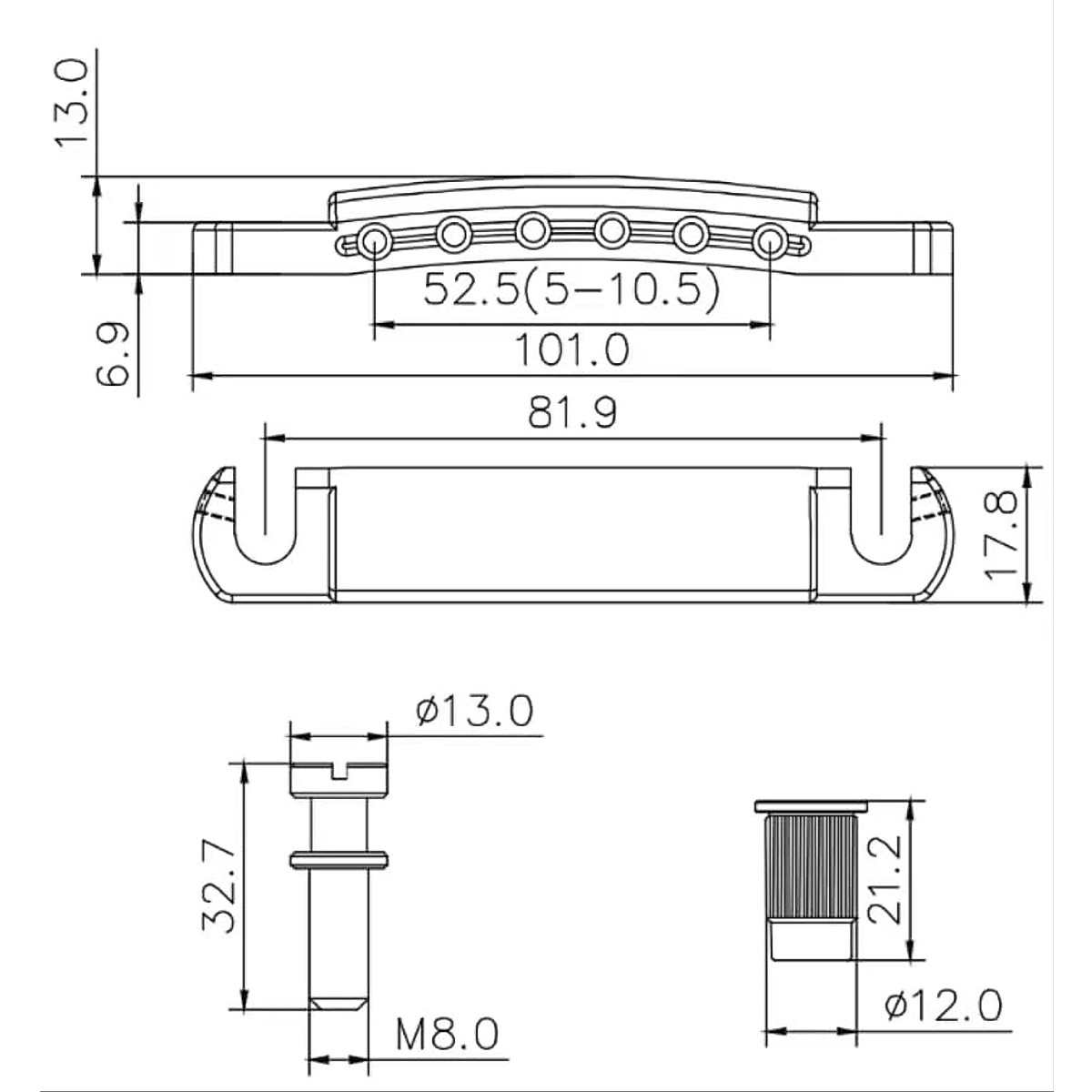 Guyker Guitar Tune-O-Matic Bridge and Stop Bar Tailpiece Combo with Anchors and Studs Replacement Compatible with LP SG EPI 6 String Electric Guitar Black