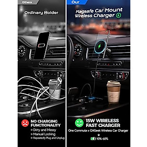 UPTOHIGH Magsafe Car Mount Charger, 15W Fast Charging LED Magnetic Wireless Car Charger, Air Vent Phone Holders for Your Car Magsafe Car Phone Holder for iPhone Samsung Galaxy, Google, Magsafe Case