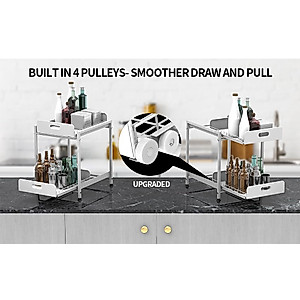 IncepKick Under Sink Organizer and Storage for Kitchen Bathroom 2 Tier Slide Out Under Sink Shelf Cabinet Storage Shelf Under Sink Storage Metal (White)