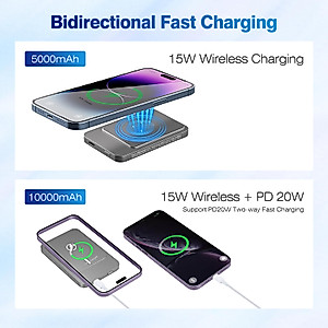 Incinkod 5000mAh Portable 15W Wireless Magnetic Power Bank,Aluminum Alloy Fast Charging Charger,Sliver Ultra-Thin Mini Lightweight External Battery Pack Compatible for MagSafe iPhone 11 12 13 14 15