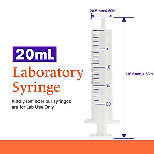 20 PCS 20 ml Plastic Syringe with Measurement, Slip Tip and No Rubber Plunger Small Syringe for for Scientific Lab Injection, Refilling, Measuring Liquids, Oil or Glue Applicator