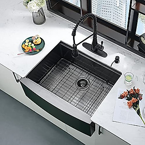 24 Black Farmhouse Kitchen Sink - iAnomla 24 x22 Inch Gunmetal Gunmetal Black Stainless Steel Farmhouse Apron Front Workstation Kitchen Sink 16 Gauge R10 Single Bowl Farm Sink with Cutting Board