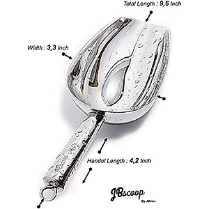 JBscoop Stainless Steel Scoop for ice, 9.6 Inch Metal Food Scoop Kitchen Bar Party Wedding Heavy Duty Dishwasher Safe - 8 Oz