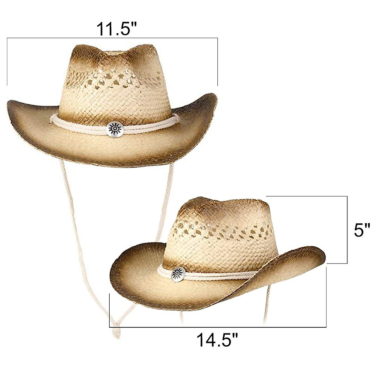 ArtCreativity Straw Cowboy Hat for Kids and Teens, 1PC, Cowboy Costume Hat with Chinstrap and Sunburst Pendant, Cow Boy Costume Prop for Kids, Dress Up Parties, and Country Concerts