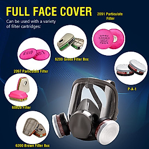 Full Face Respirator Mask - Reusable Large Face Gas Mask Professional Breathing Protection Against Dust/Organic Vapor/Formaldehyde/Chemical Perfect for Airbrush, Car Spraying, Sanding, Paint Work