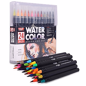 Paint Mark Water Color Brush Pen Set, 24 Water Color Brush Markers, Fine Tip Thin Marker Pack for Coloring, Drawing, Calligraphy, Bullet Journals, Coloring Pens for Beginner and Professional Artists