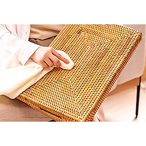 Hand-Woven Rattan Serving Tray with Handles for Breakfast, Drinks, Snack for Dining /Coffee Table (14.5 inch (37 cm), Rectangular)