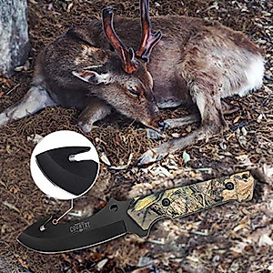 Mossy Oak Fixed Blade Hunting Knife Set - 2 Piece, Full Tang Handle Straight Edge and Gut Hook Blades Game Processing Knife, Sheath Included