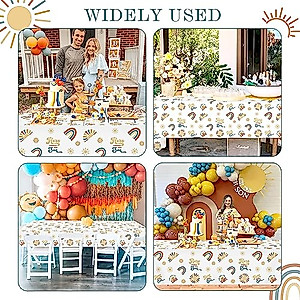 Lopeastar 3 Pieces Here Comes The Son Baby Shower Decorations Tablecloths, Large Size 54 x 108 Inch Rectangular Plastic Boho Sun Party Table Cover, Sunshine Table Cloths for Boys Kids