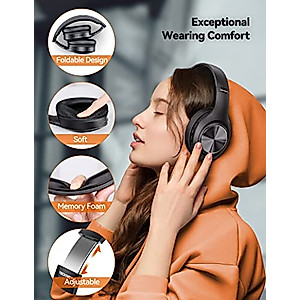 TECKNET Headphones Wireless Bluetooth, 65H Playtime and 3 EQ Modes Over Ear Headphones with Microphone, Memory Foam Ear Cups, Hi-Res Audio, Deep Bass for Home Traver Work PC/Callphones