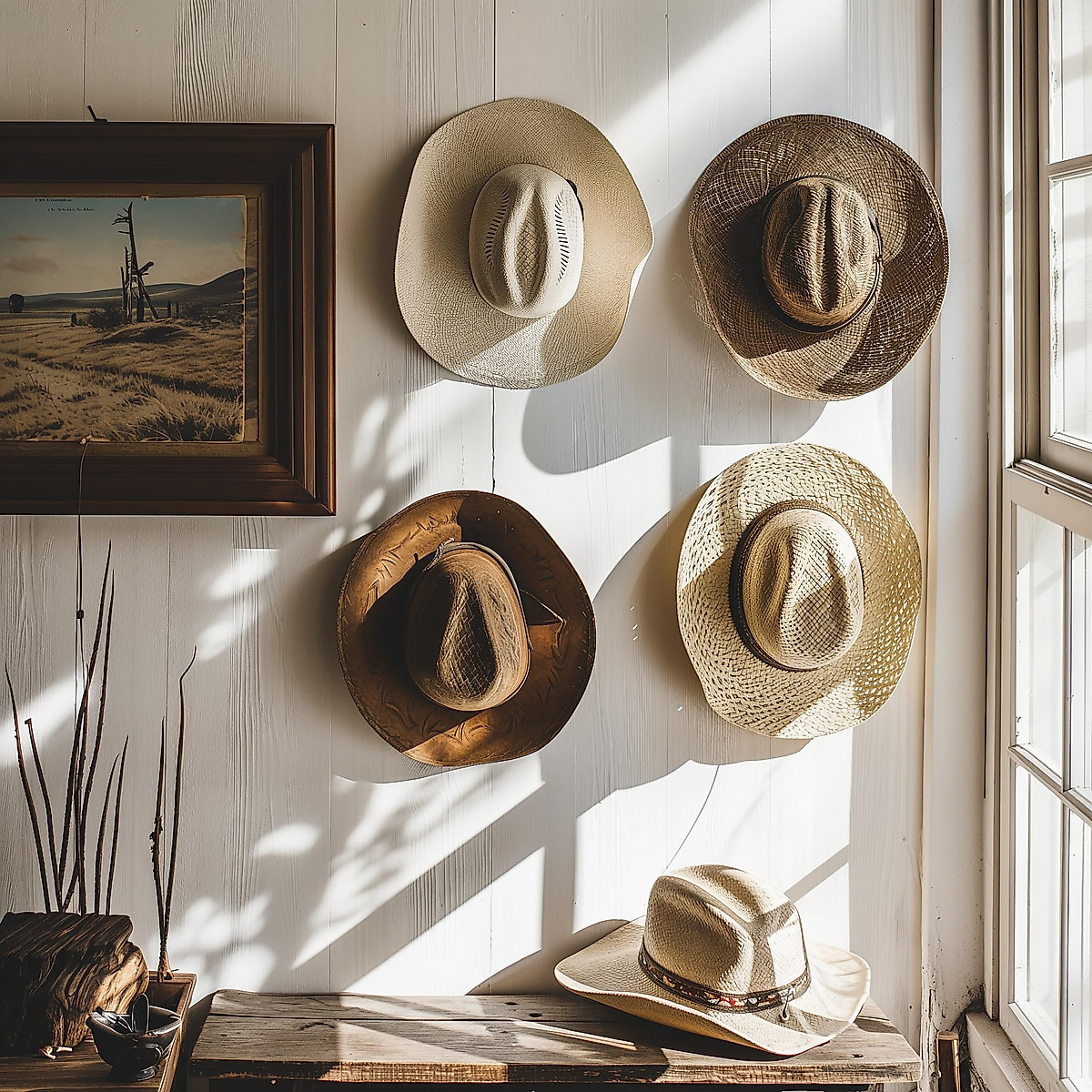 Modern JP Adhesive Hat Hooks for Wall (6-Pack) - Cowboy Hat Rack, Wide Brim Hat Organizer, Strong Hold Hat Hangers for Wall - Black