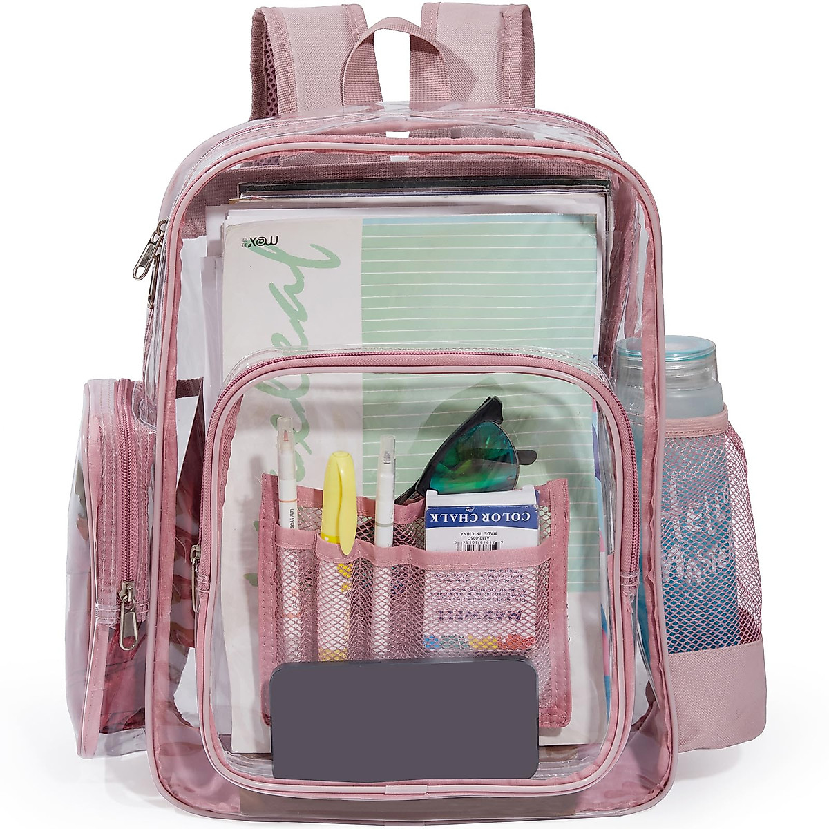 Jusdot Clear Backpack Heavy Duty PVC Transparent Backpacks for School, Workplace, Rose Gold