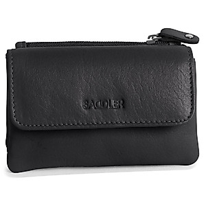 SADDLER Womens Luxurious Leather Flapover Coin Purse | Designer Ladies Triple Gusset Change Pouch with Zip |Gift Boxed - Black